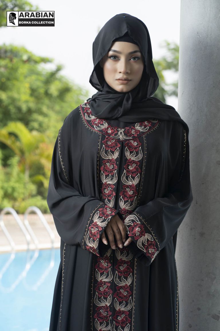 EMBROIDERY AND STONED WORKS BORKA WITH HIJAB B11198 - Arabian Borka ...