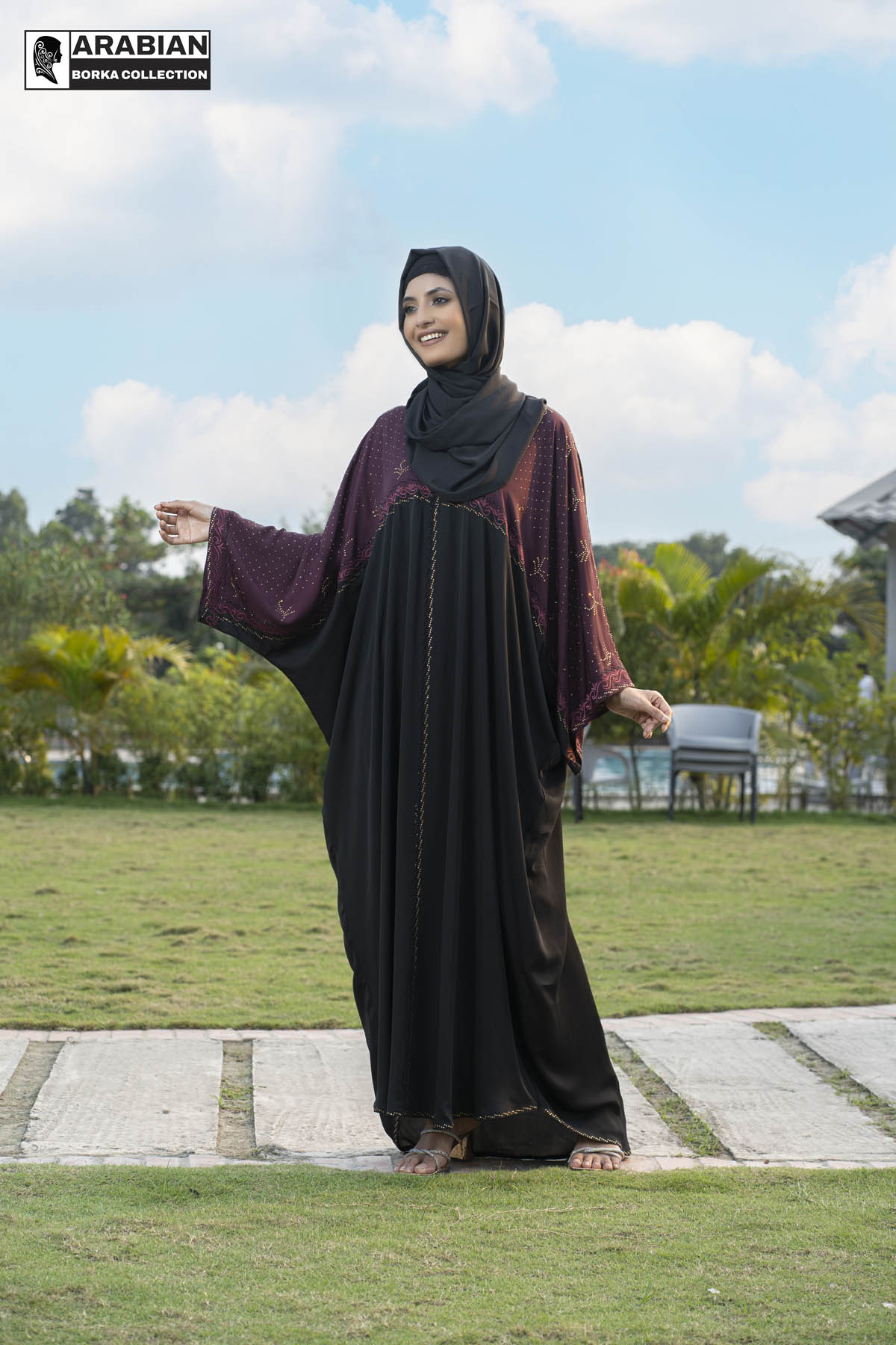 EMBROIDERY WORKS AND STONED ABAYA WITH HIJAB B11331 - Arabian Borka ...