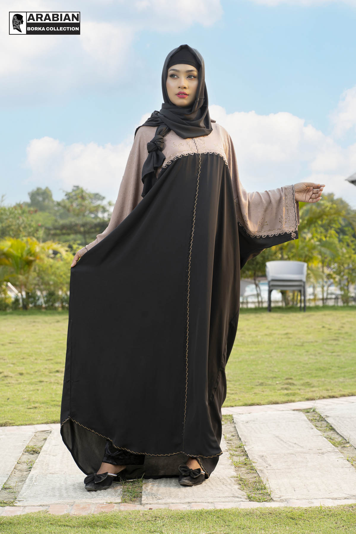 EMBROIDERY WORKS AND STONED ABAYA WITH HIJAB B11330 - Arabian Borka ...