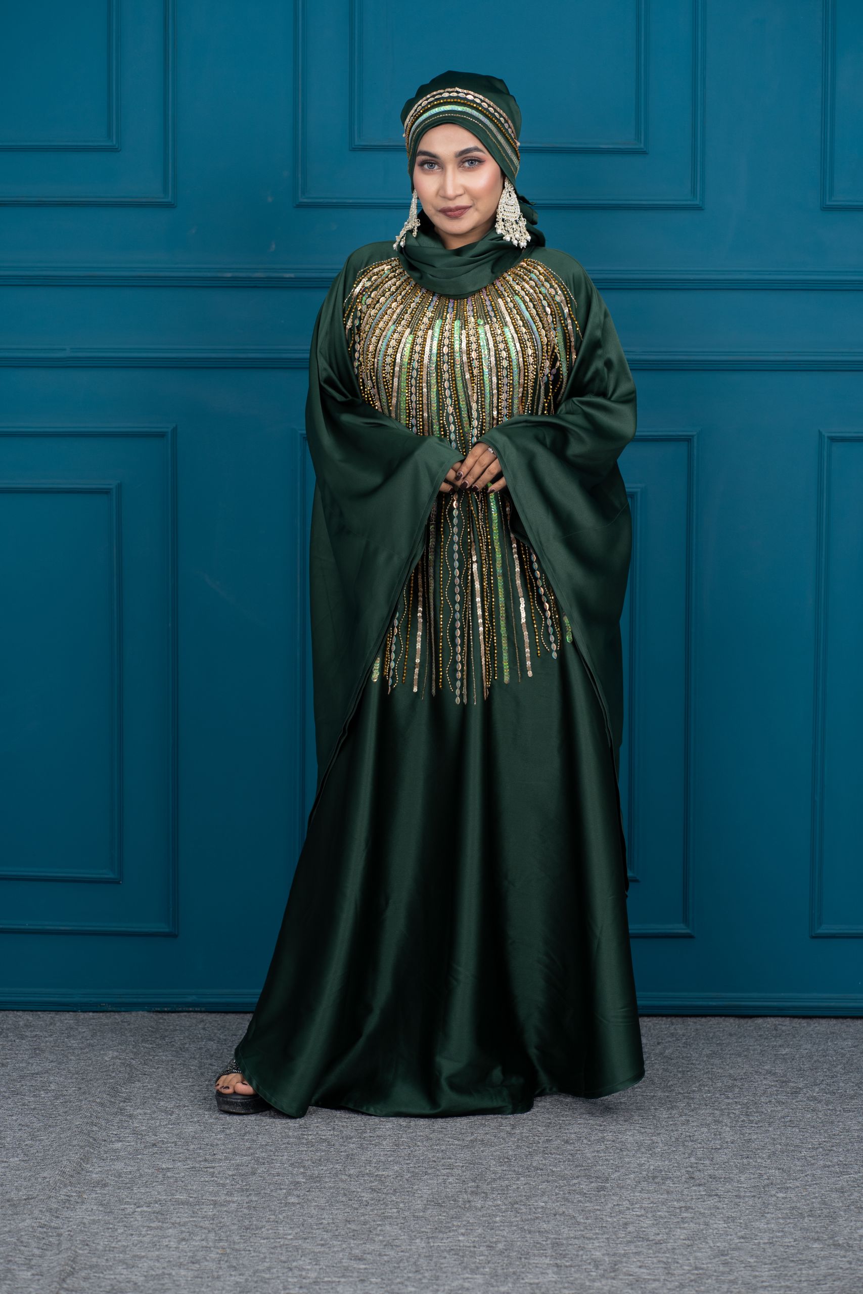 Sequence Work Borka With Hijab B11613 - Arabian Borka Collection